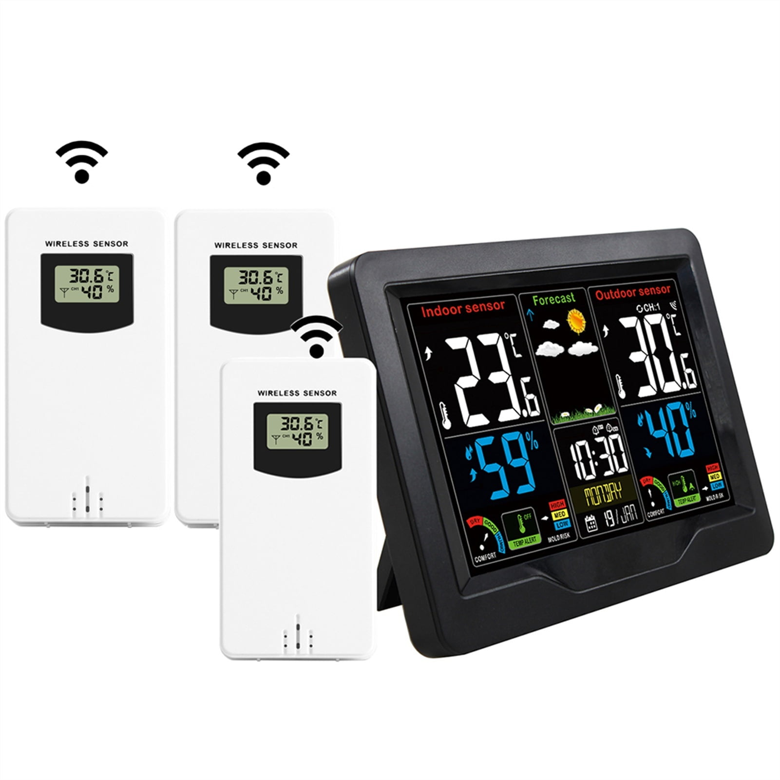 Weather Station Indoor Outdoor Temperature Humidity Meter LCD Display ...