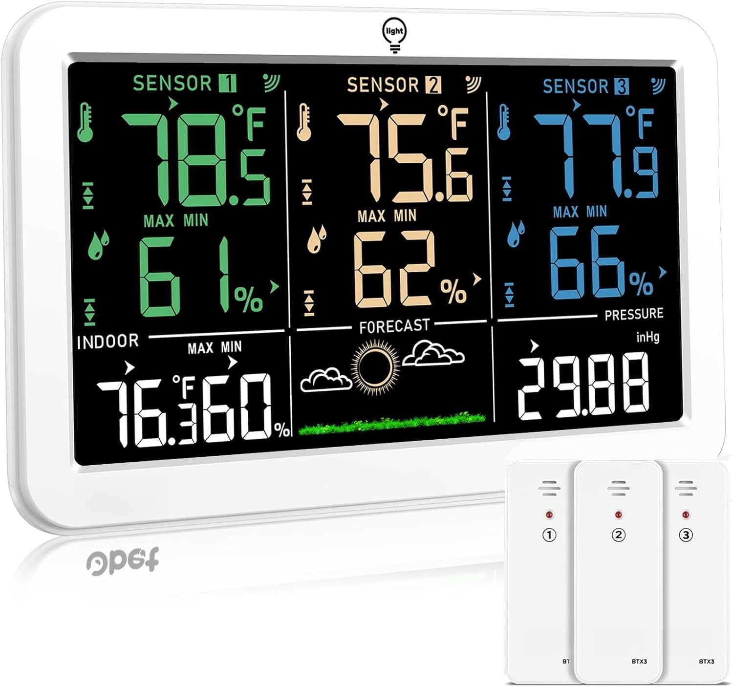 Weather Station Indoor Outdoor with 3 Sensors, Temperature Humidity ...