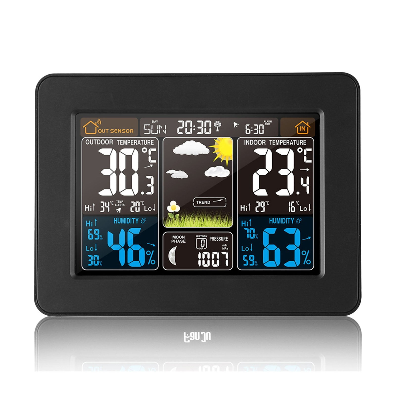 Weather Station LCD LED Screen Weather Clock Indoor Outdoor Wireless ...