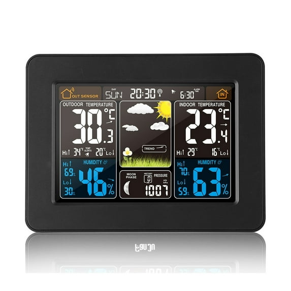Weather Station LCD LED Screen Weather Clock Indoor Outdoor Wireless ...