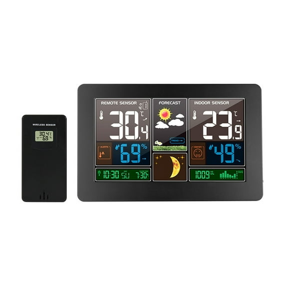 Weather Station LCD Weather Clock Indoor Outdoor Wireless Color Display ...