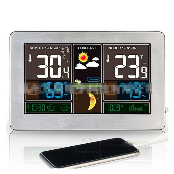 Weather Station LCD Weather Clock Indoor Outdoor Wireless Color Display ...