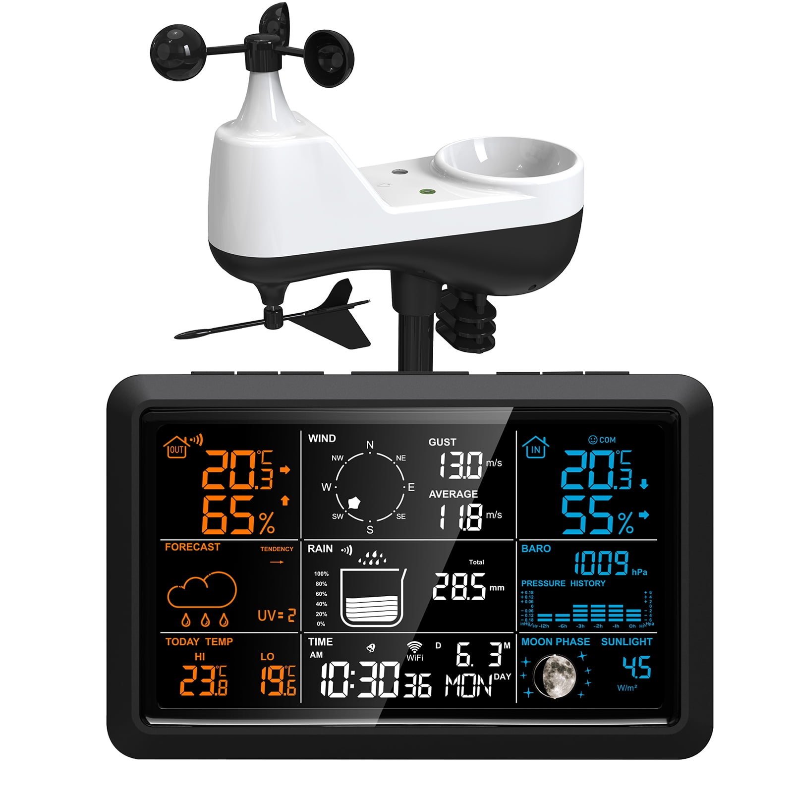 Weather Station with Rain Gauge and Wind Gauge Wireless Indoor Outdoor ...