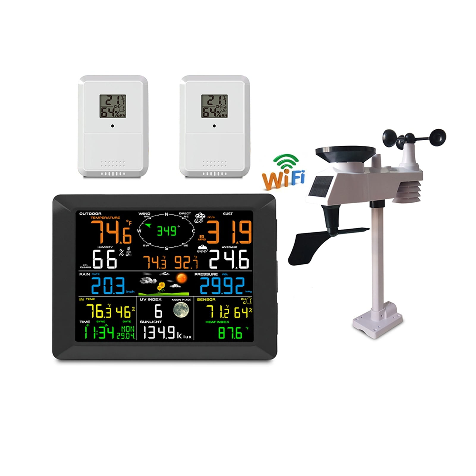 Weather Station WIFI Digital Alarm Wall Clock Indoor 2pcs Outdoor ...