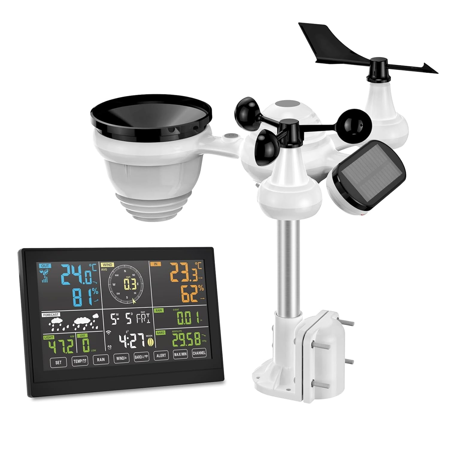 Weather Station Wireless 7-in-1 Weather Station with Rain Gauge Outdoor ...