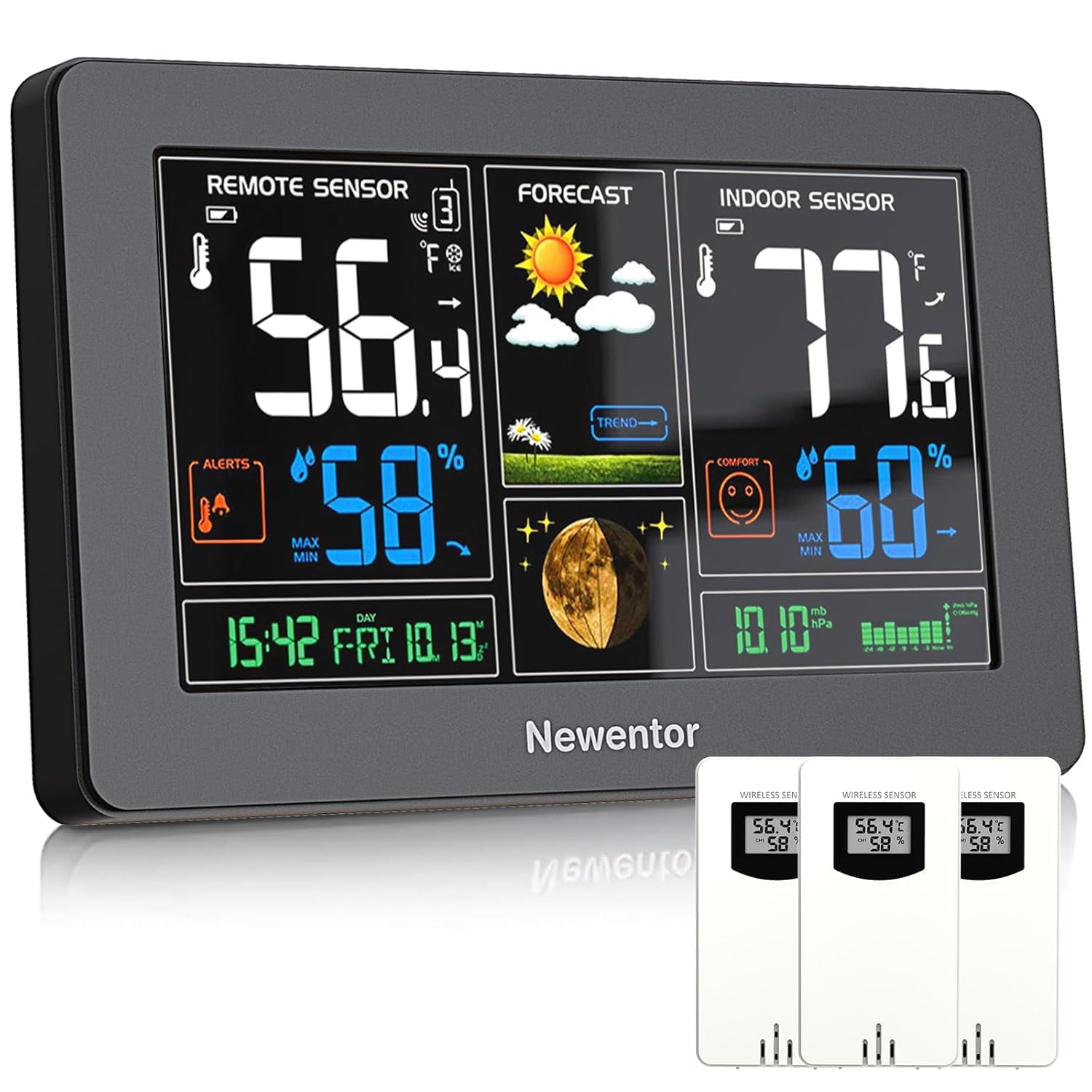 Weather Station Wireless Indoor Outdoor Thermometer, Color Display ...