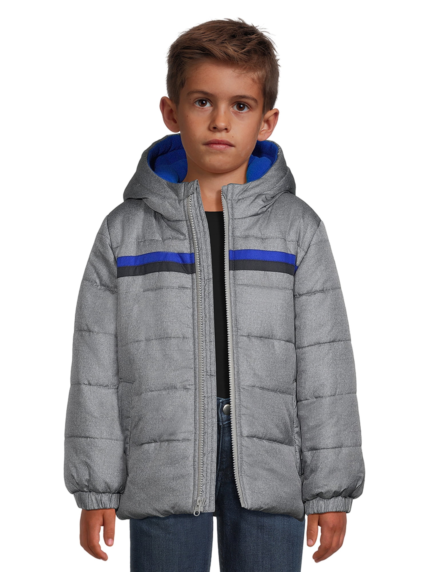 Weather Tamer Boys Hooded Long Sleeve Chest Stripe Winter Puffer Coat ...