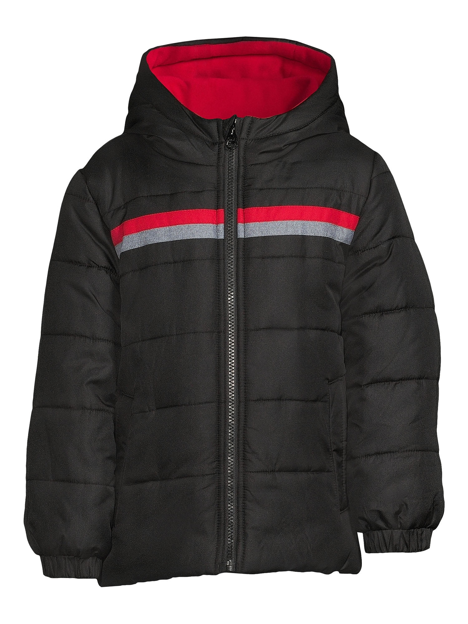 Weather Tamer Boys Hooded Long Sleeve Chest Stripe Winter Puffer Coat ...