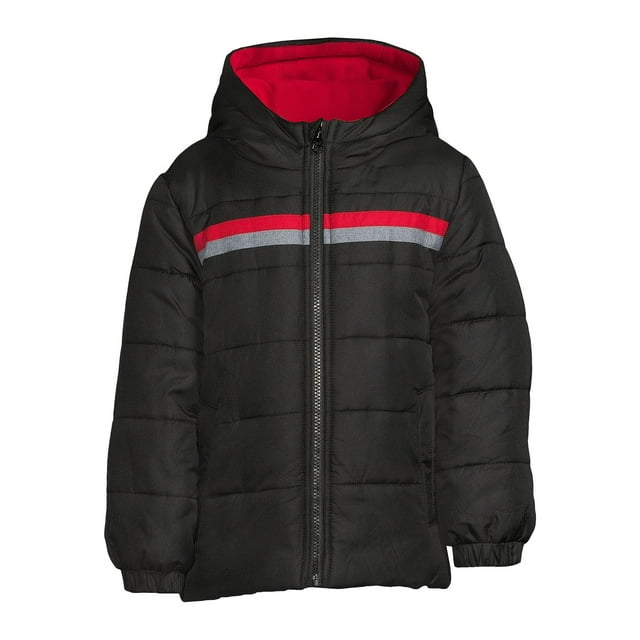 Weather Tamer Boys Hooded Long Sleeve Chest Stripe Winter Puffer Coat ...