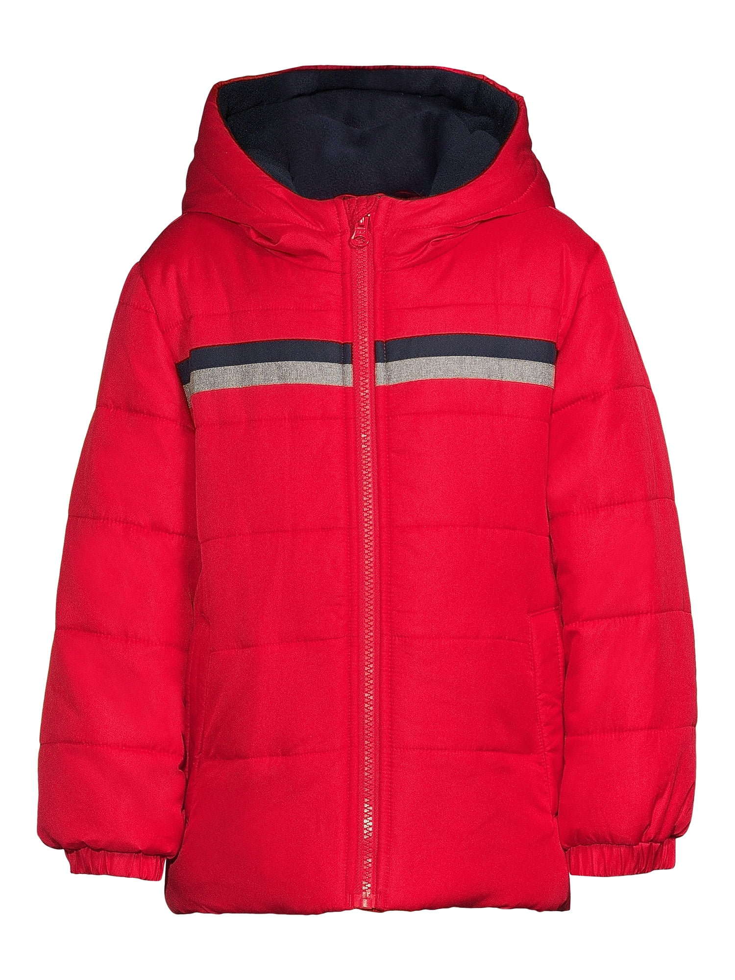 Weather Tamer Boys Hooded Long Sleeve Chest Stripe Winter Puffer Coat ...