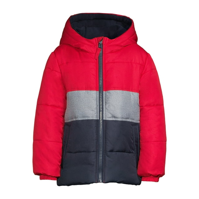 Weather Tamer Boys Hooded Long Sleeve Colorblock Winter Puffer Coat ...