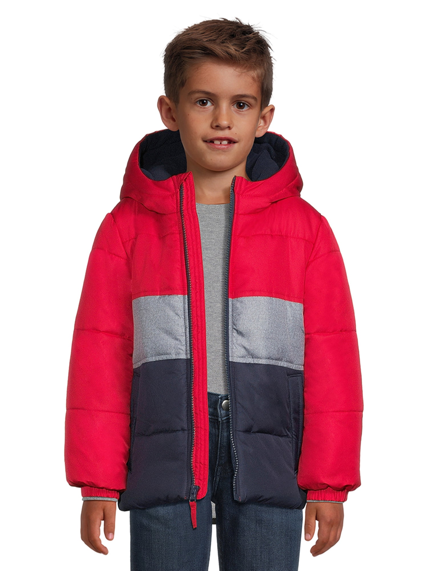 Weather Tamer Boys Hooded Long Sleeve Colorblock Winter Puffer Coat ...