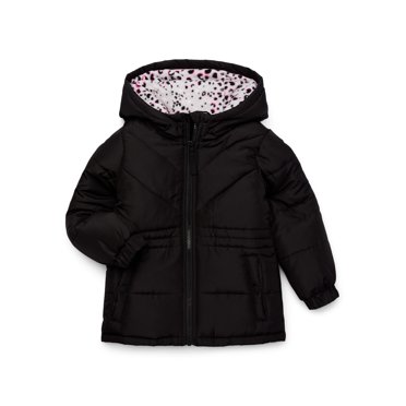 Pink Platinum Girls Heart Foil Printed Hooded Puffer Jacket, Sizes 4-16 ...