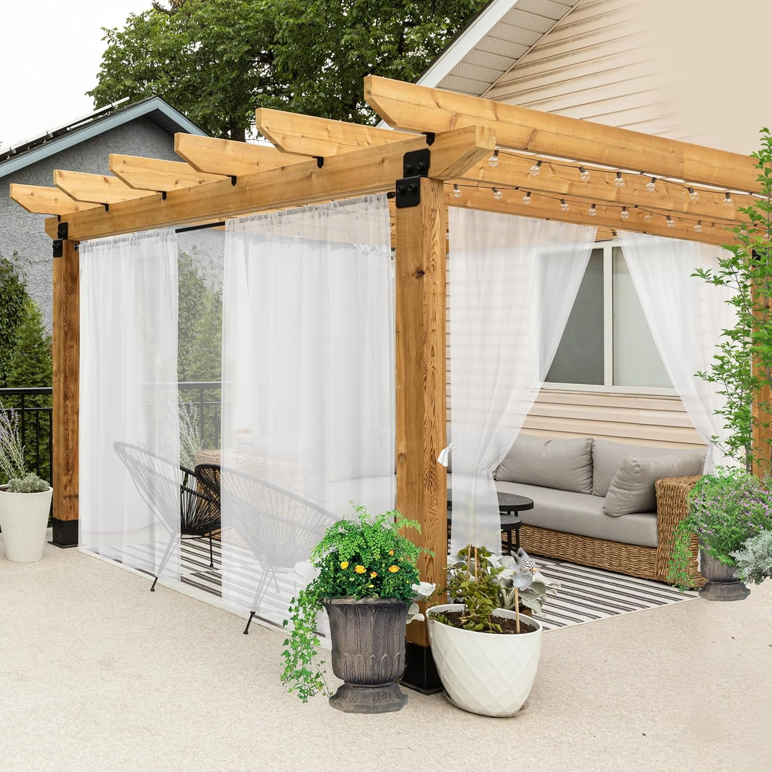 All Weather White Outdoor Sheer Curtains for Patio Waterproof 8 Panels ...