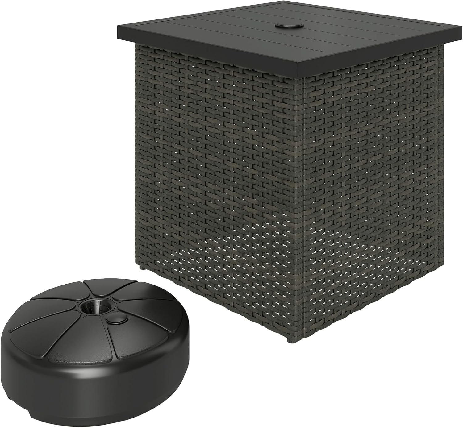 All Weather Wicker Side Table with 1.5" Umbrella Hole, Square PE Rattan ...