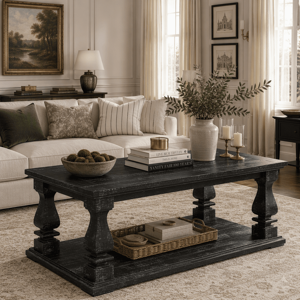 Weathered Black Farmhouse Coffee Table, Crafted with Heavy Planked Top ...