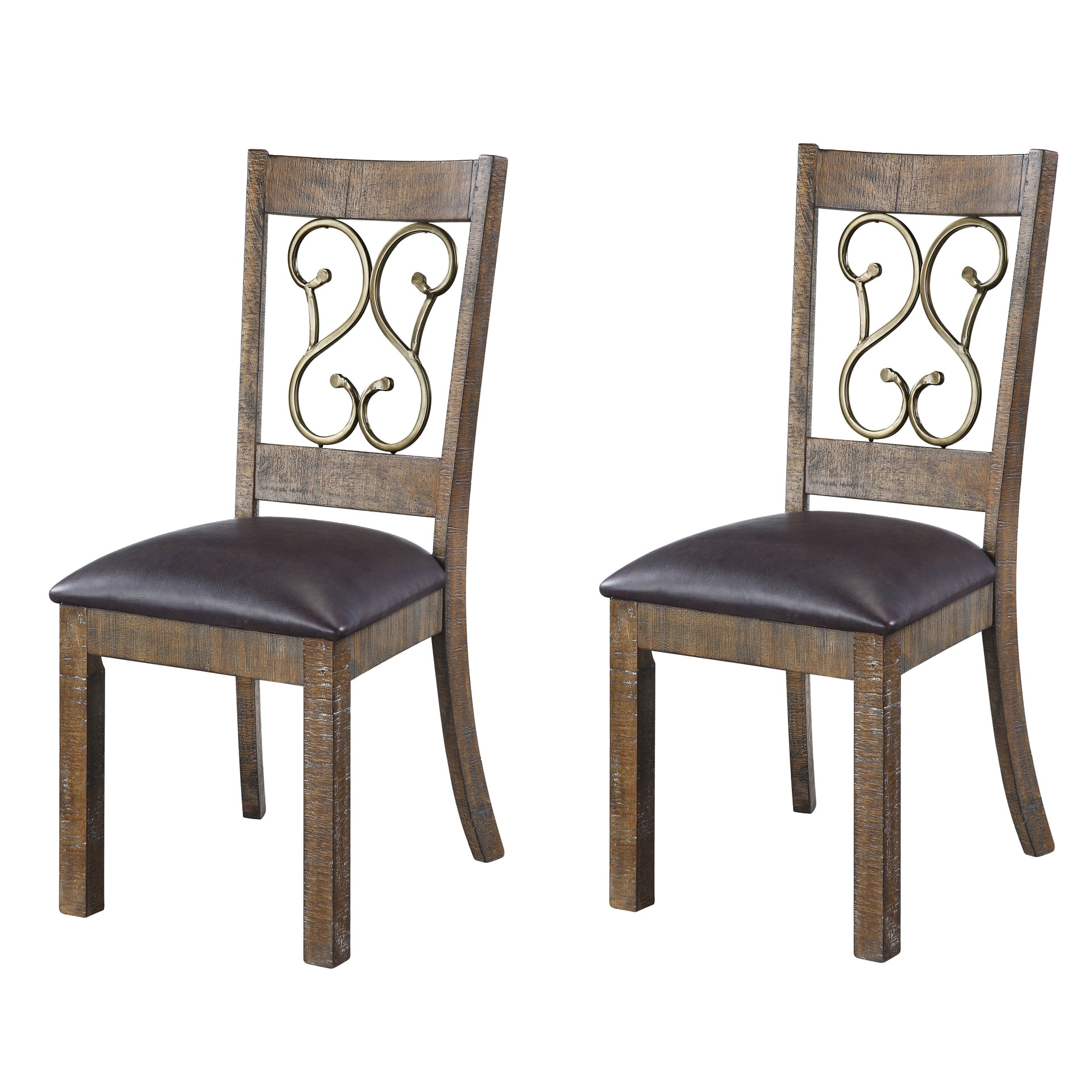 Weathered Cherry And Black Side Chairs (2) - Open Back, Faux Leather ...