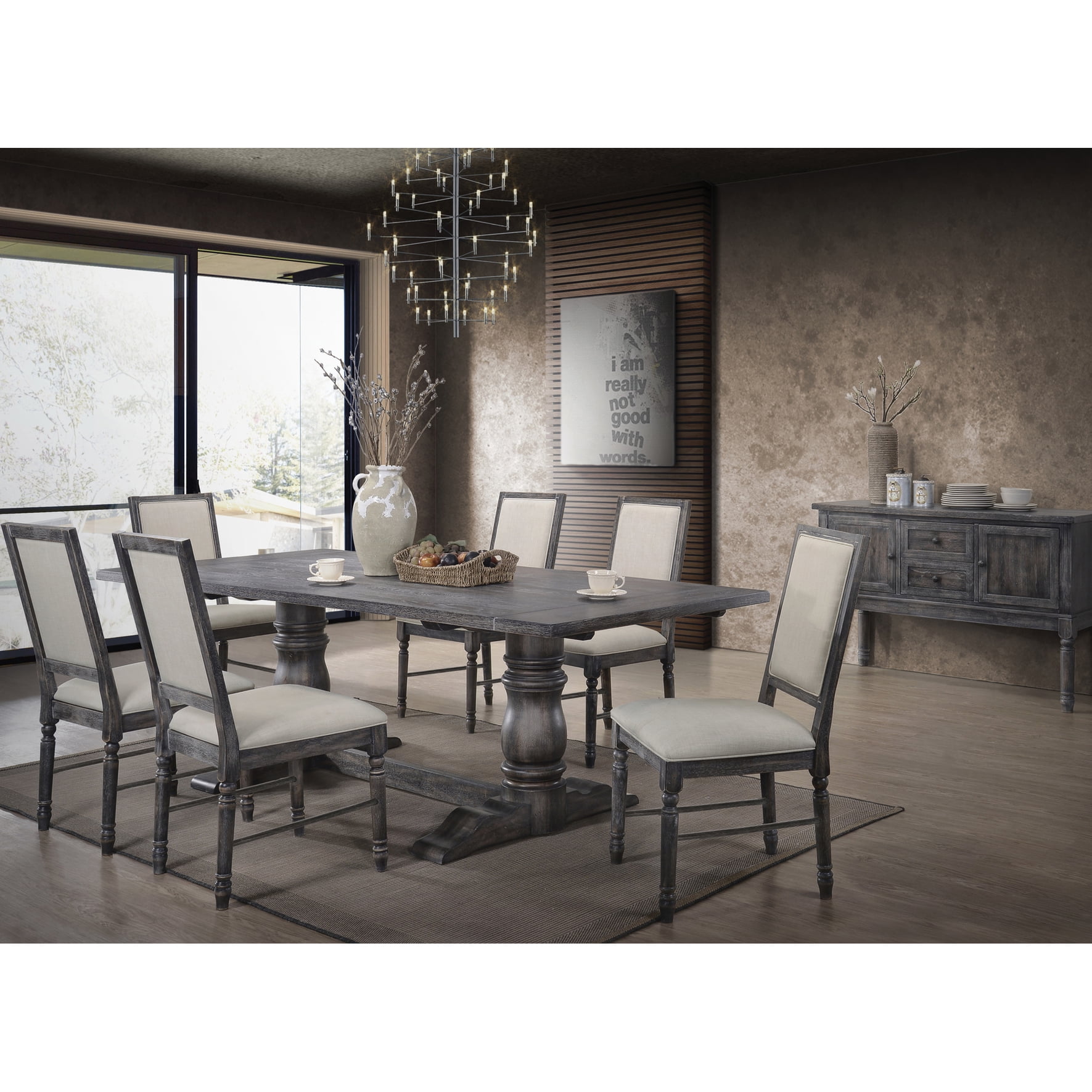 Weathered Gray Dining Set+100lbs Table Weight Limit”-“Normal Use/Heavy ...