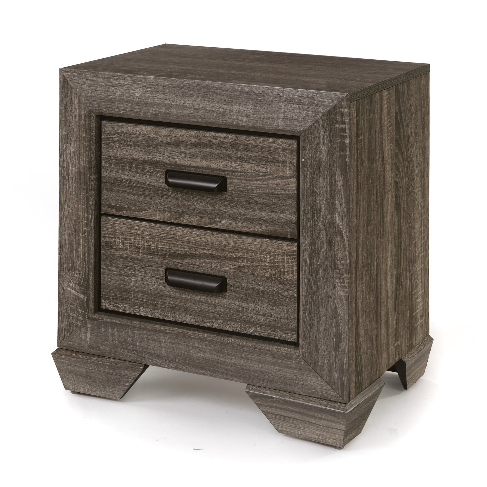 Weathered Gray Finish Nightstand with Tropical Wood Back - Long ...