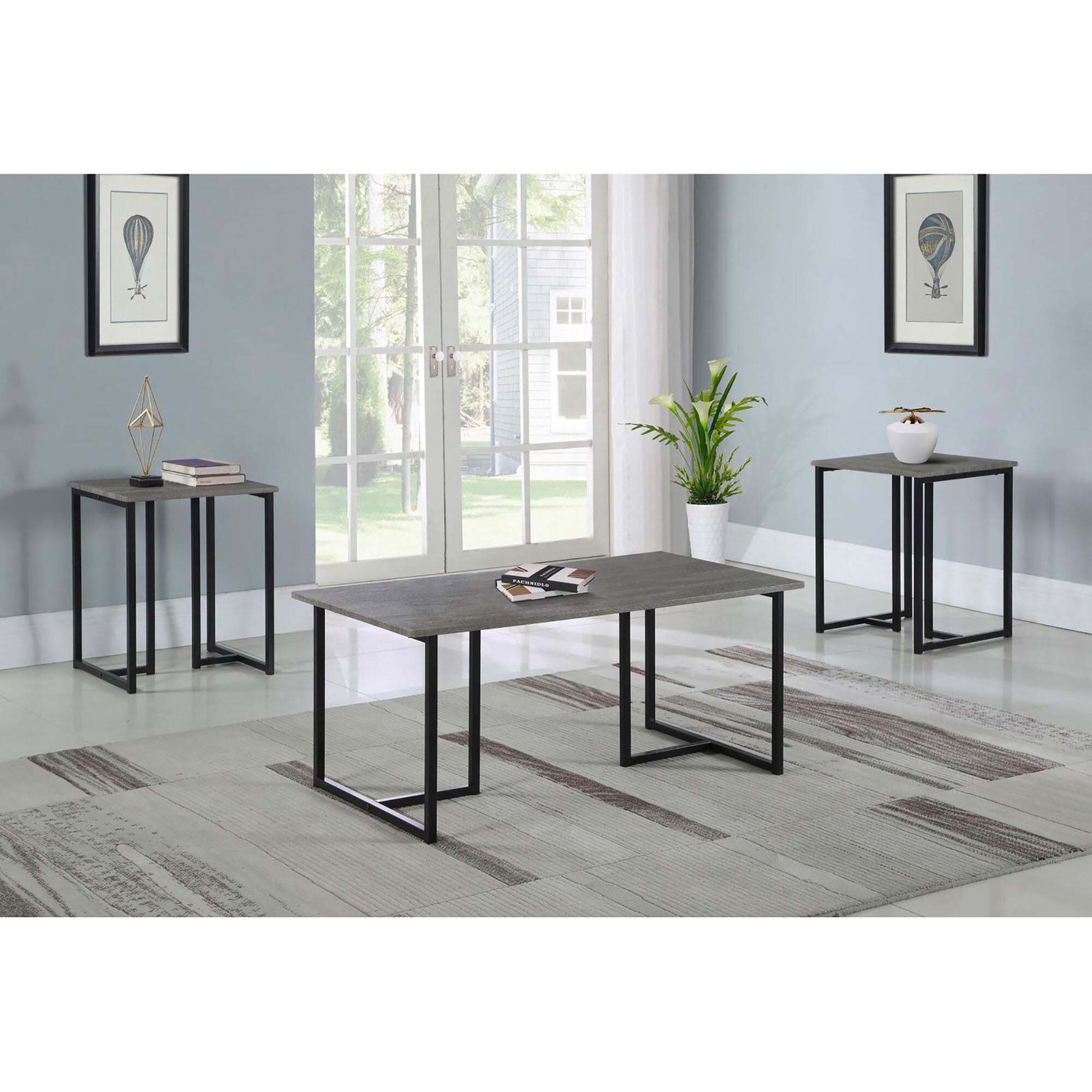 Weathered Grey And Black 3 Piece Occasional Set Grey Primary Living ...
