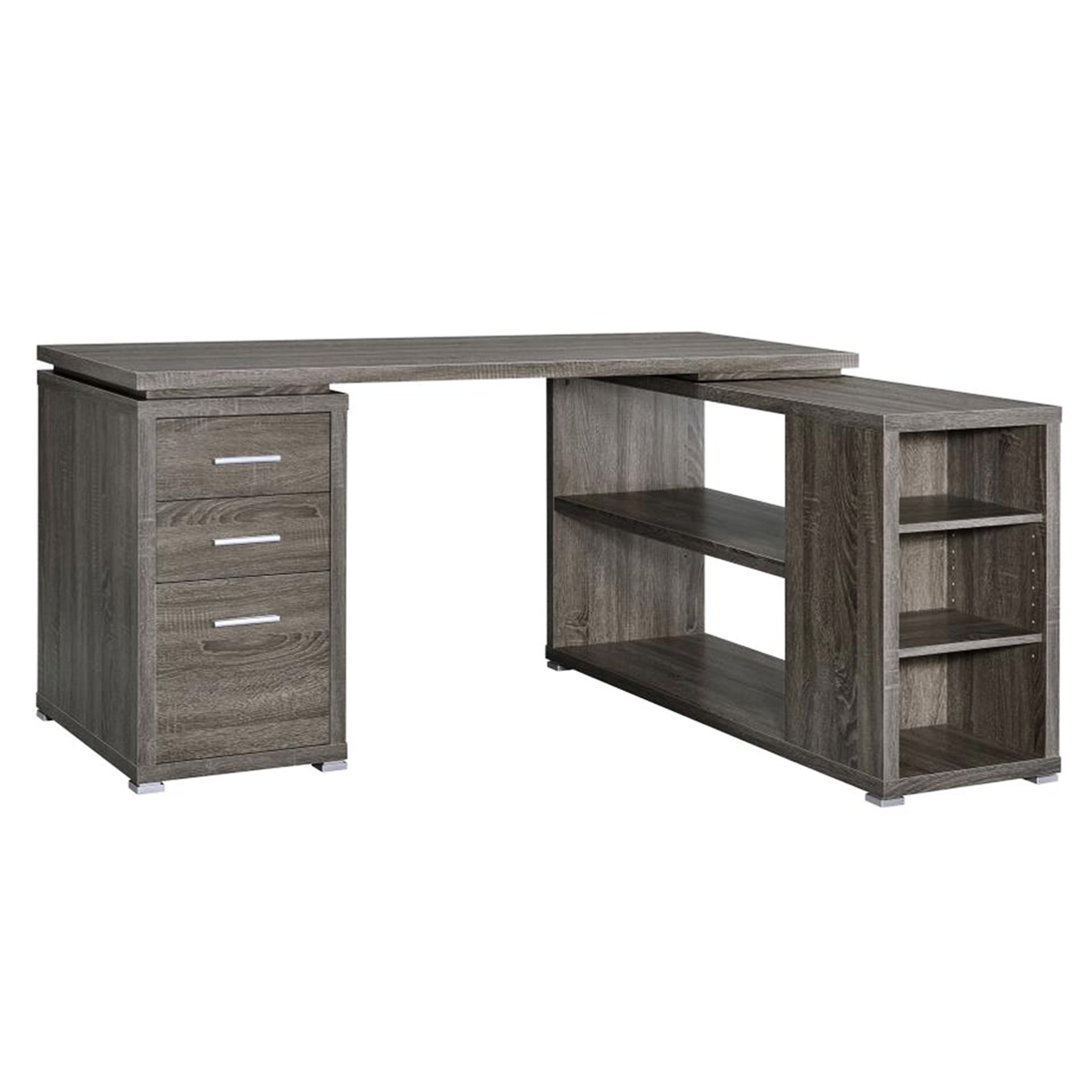 Weathered Grey L-shape Desk For Office With Drawers & Cabinets And ...