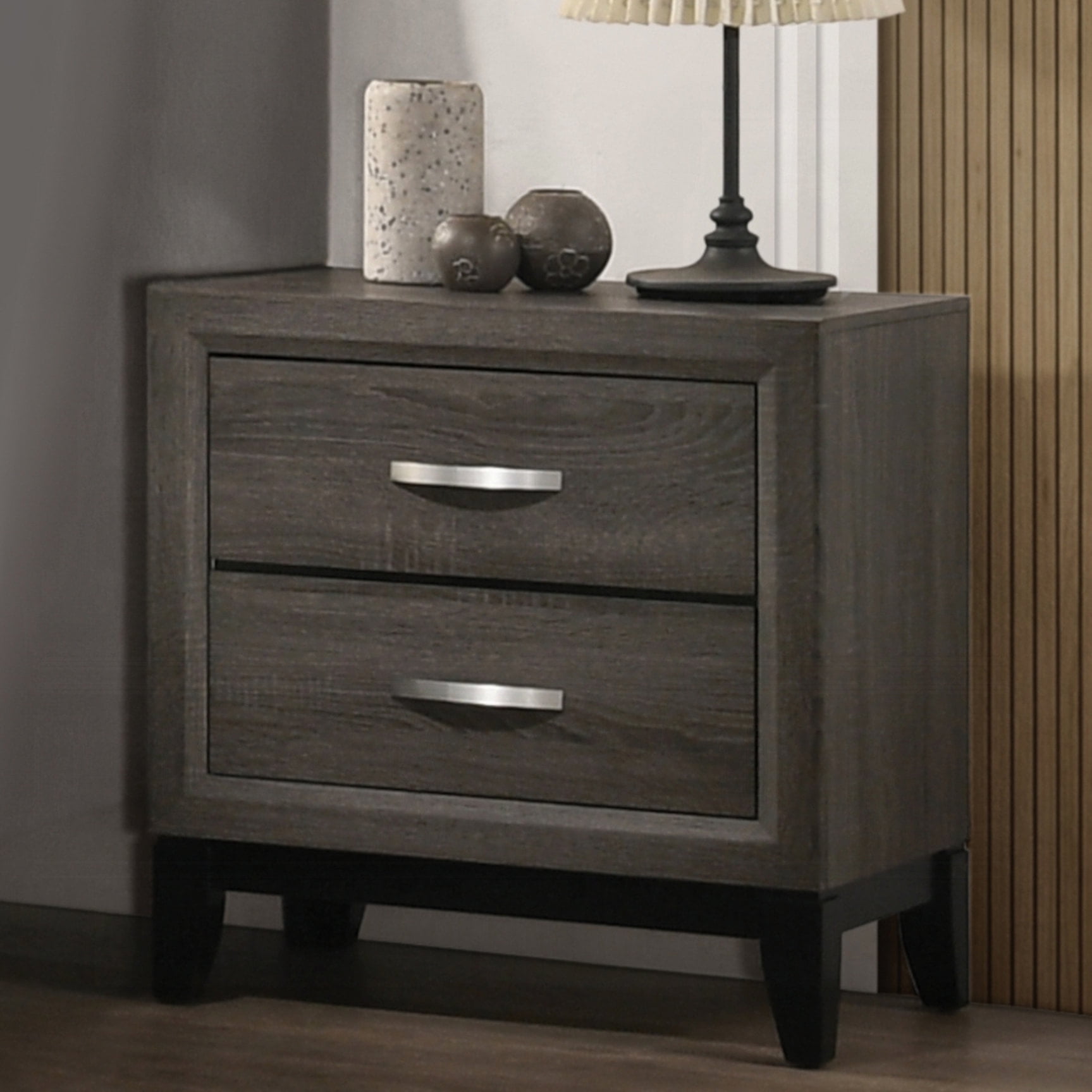 Weathered Grey Nightstand with Smooth Metal Glide and 2 Drawers ...