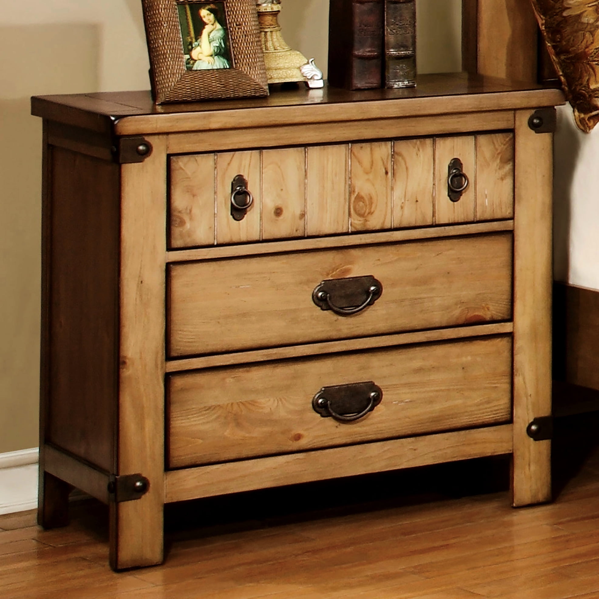 Weathered Nightstand With Bearing Metal Glide And Charging Option ...