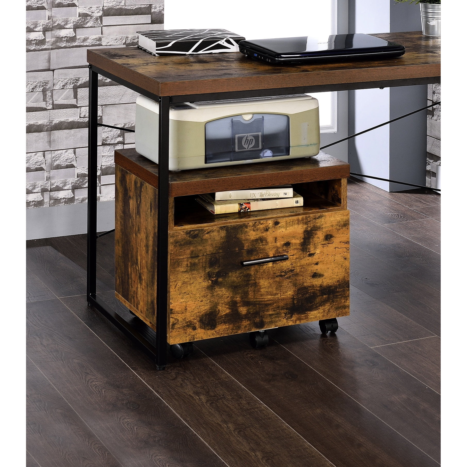 Weathered Oak Paper Veneer & Metal - Single Drawer Storage - Office ...