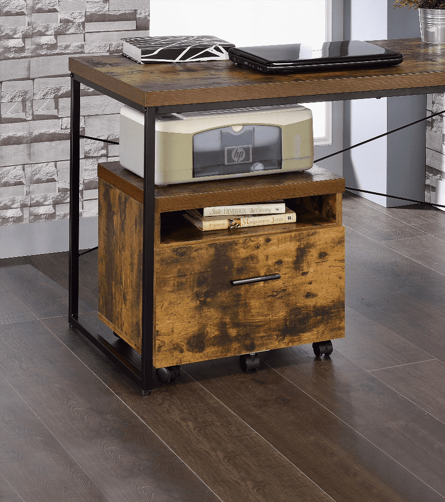 Weathered Oak Top Black Metal File Cabinet - Rustic Industrial Style ...