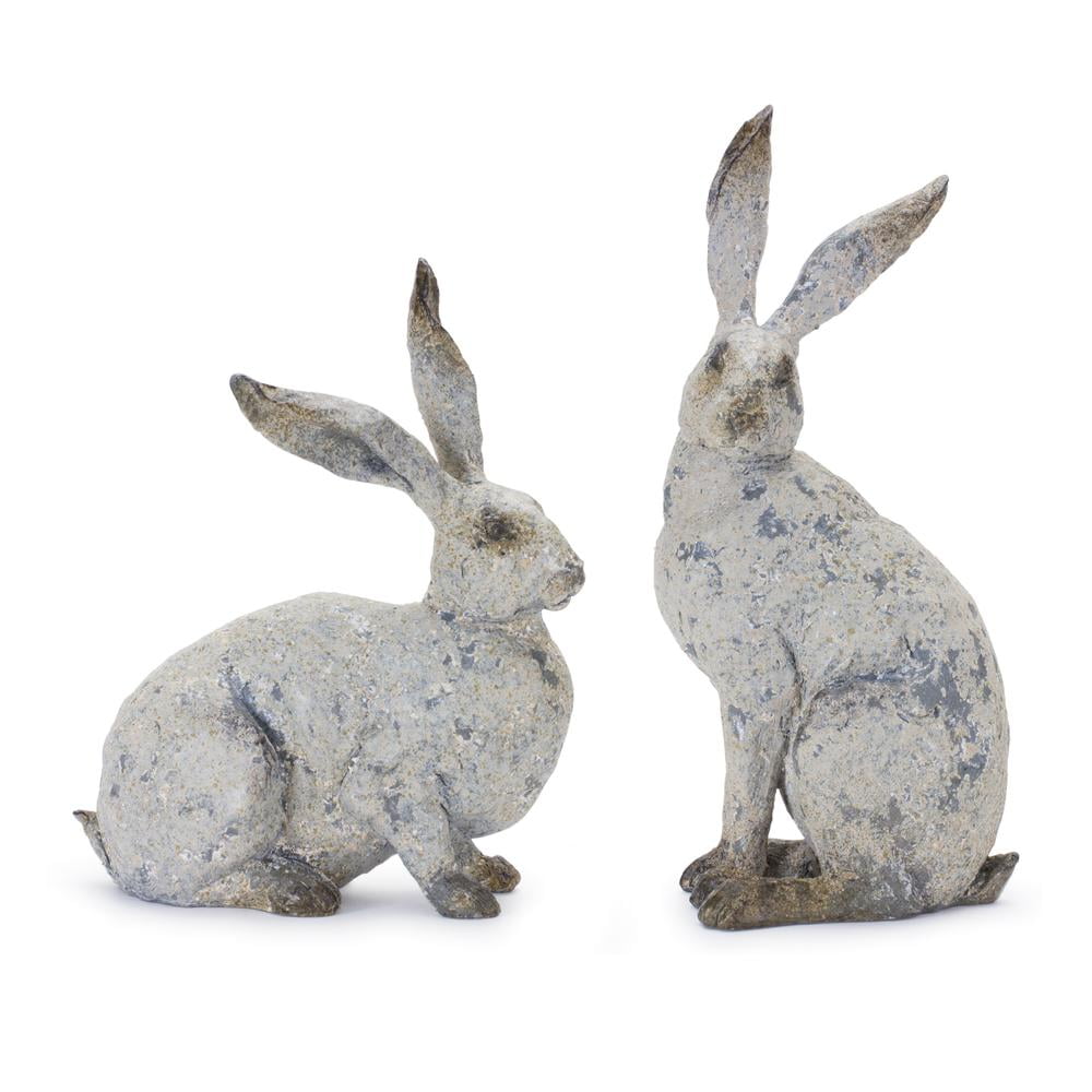 Melrose Set of 2 Large Outdoor Garden Resin Decor - Weathered Sitting ...