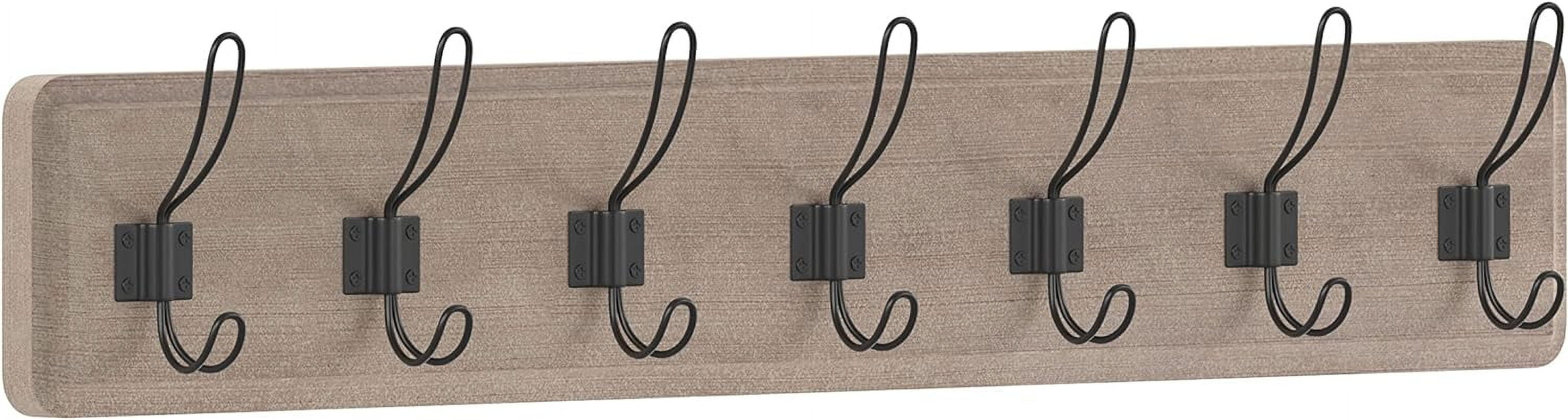 Weathered Solid Wood Wall Mounted Coat Rack with Shelf, 7 Hooks, 34 ...