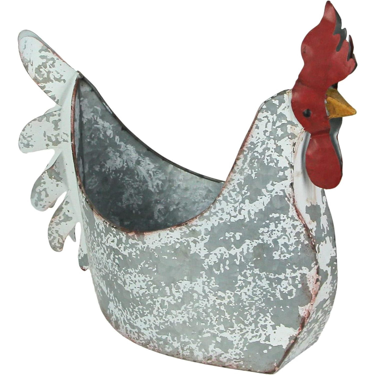 Weathered White Galvanized Metal Indoor/Outdoor Rooster Planter ...