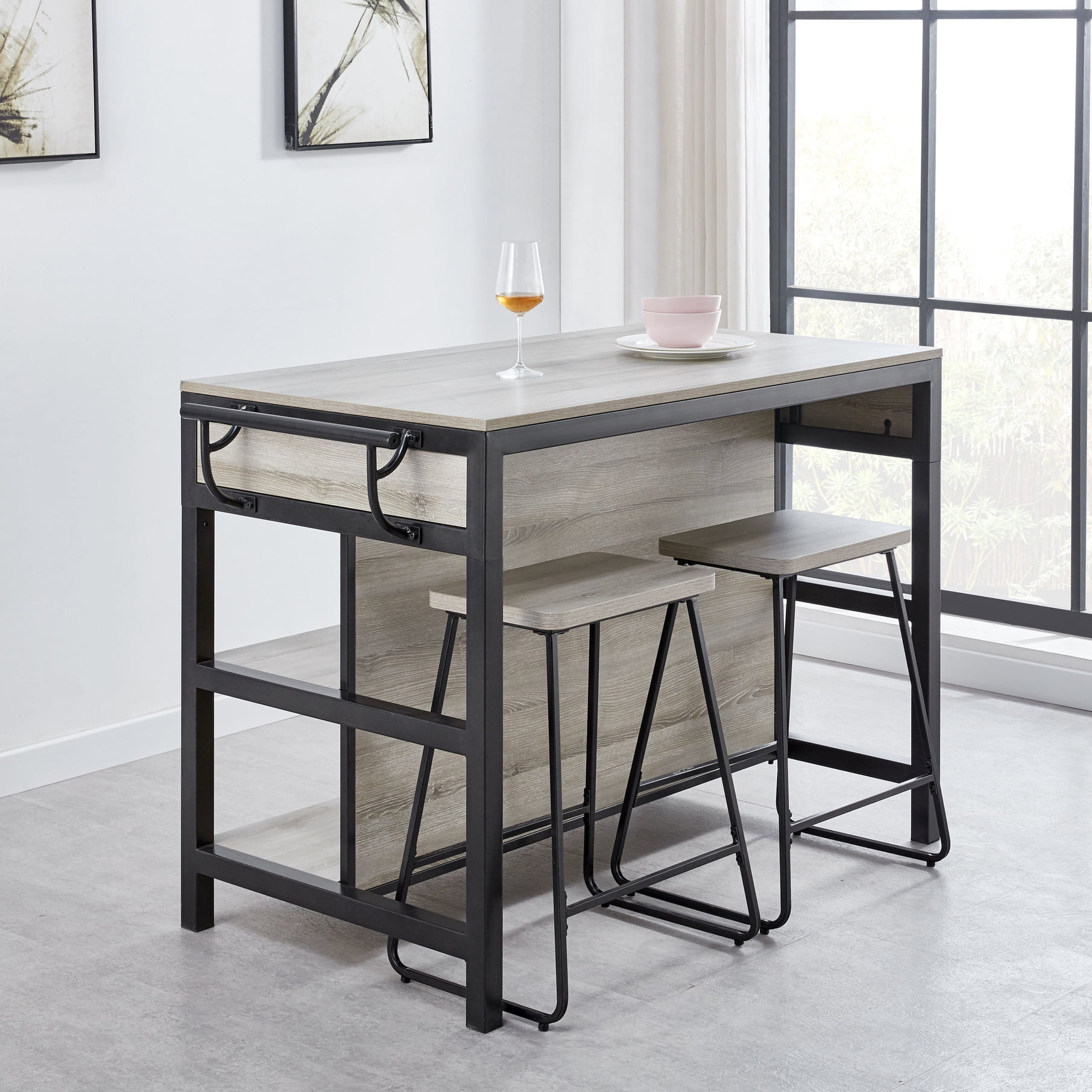 Weathered finish - Storage and towel rack - Counter height set for ...
