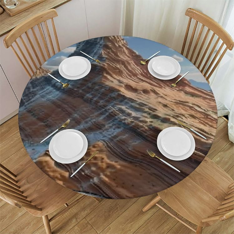 Weathering Mountain Tablecloth Round Fitted Table Cloth with Elastic ...