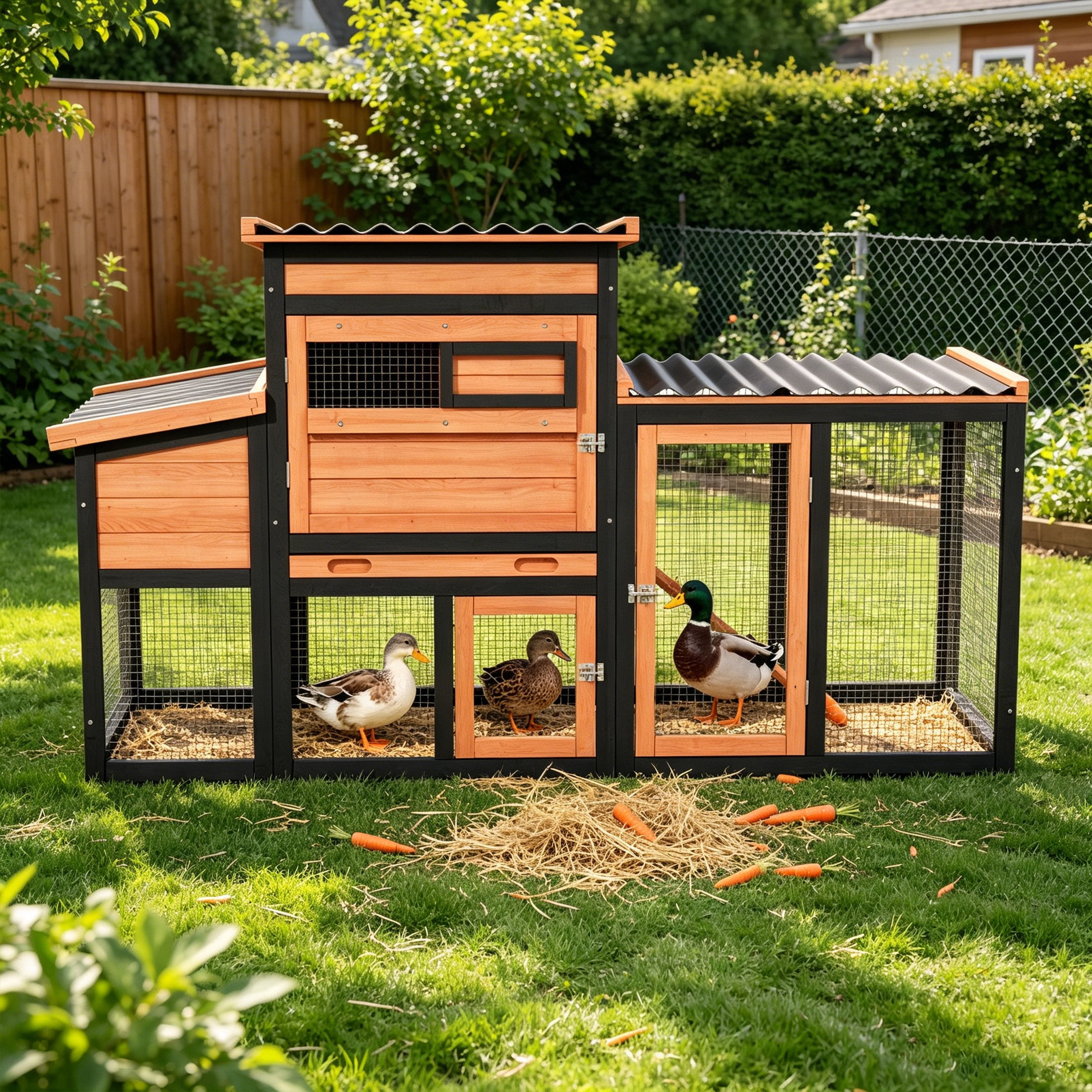 Weatherproof 2-Tier Outdoor Duck Coop, Backyard Duck House with Sliding ...