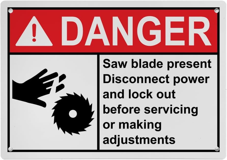 Weatherproof ANSI Machine Safety Sign (Saw blade present Disconnect ...