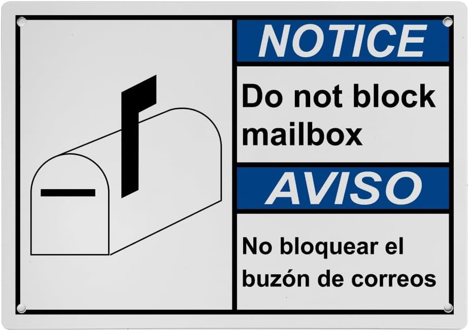 Weatherproof ANSI Policies Regulations Sign (Do not block mailbox - No ...