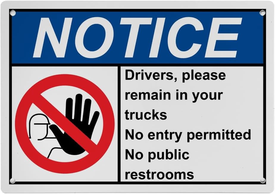 Weatherproof ANSI Restroom Public Private Sign (Drivers, please remain ...