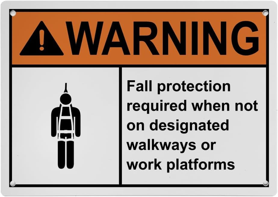 Weatherproof ANSI Safety Harness Sign (Fall protection required when ...