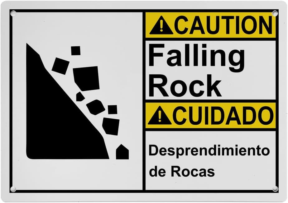 Weatherproof ANSI Trail Sign (Falling Rock - Desprendimiento de Rocas ...