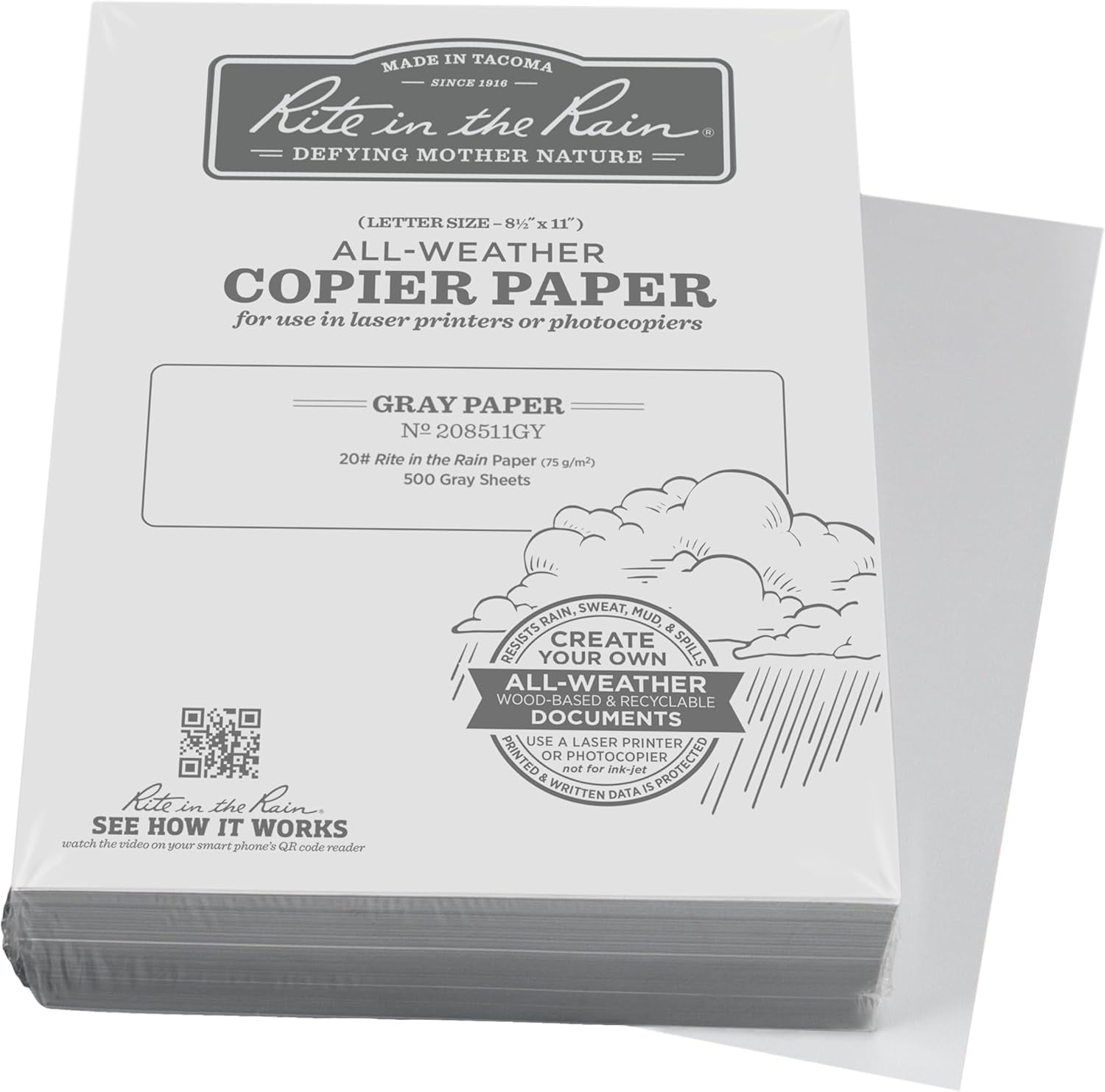 Weatherproof Bulk Copier Paper, 8.5" x 11", 20# Gray, 500 Sheet Pack ...