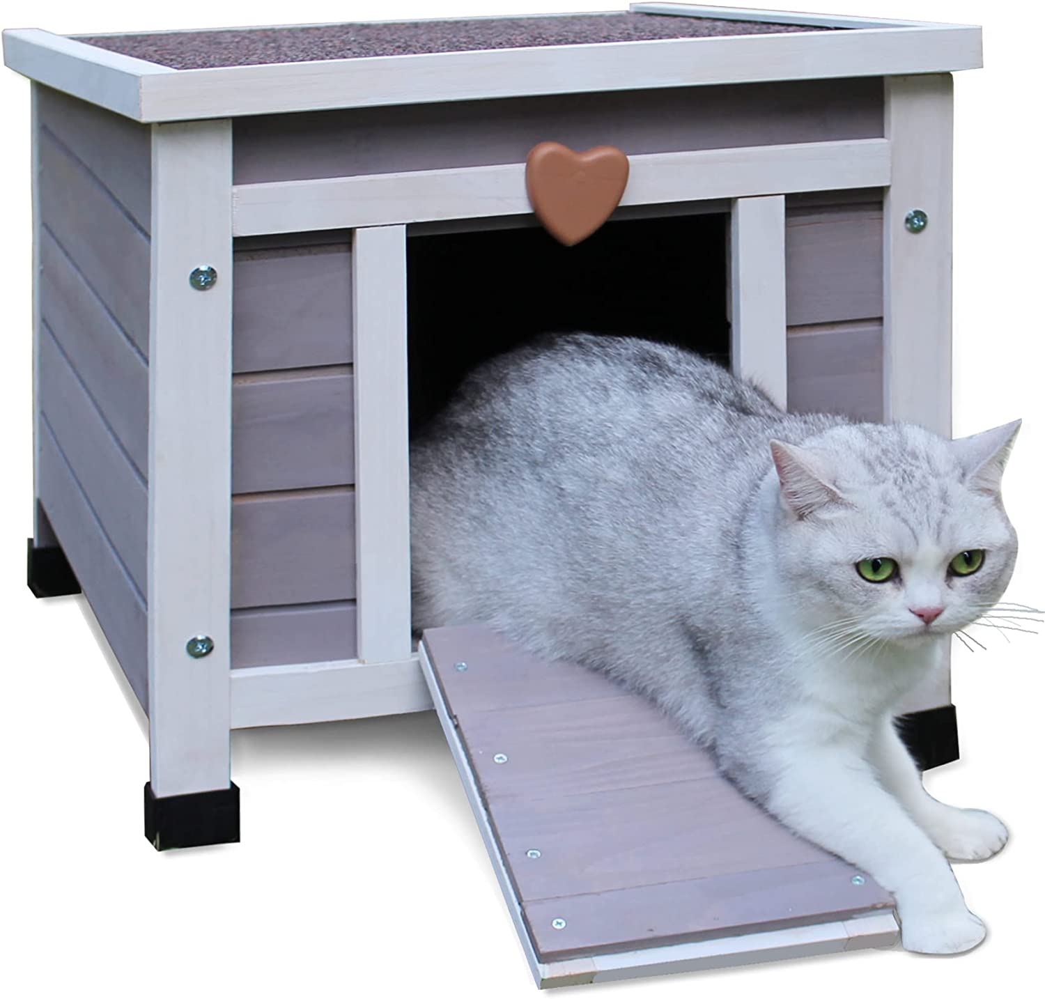 Weatherproof Cat House for Outdoor Cats, Wooden Small Pet House Outside ...