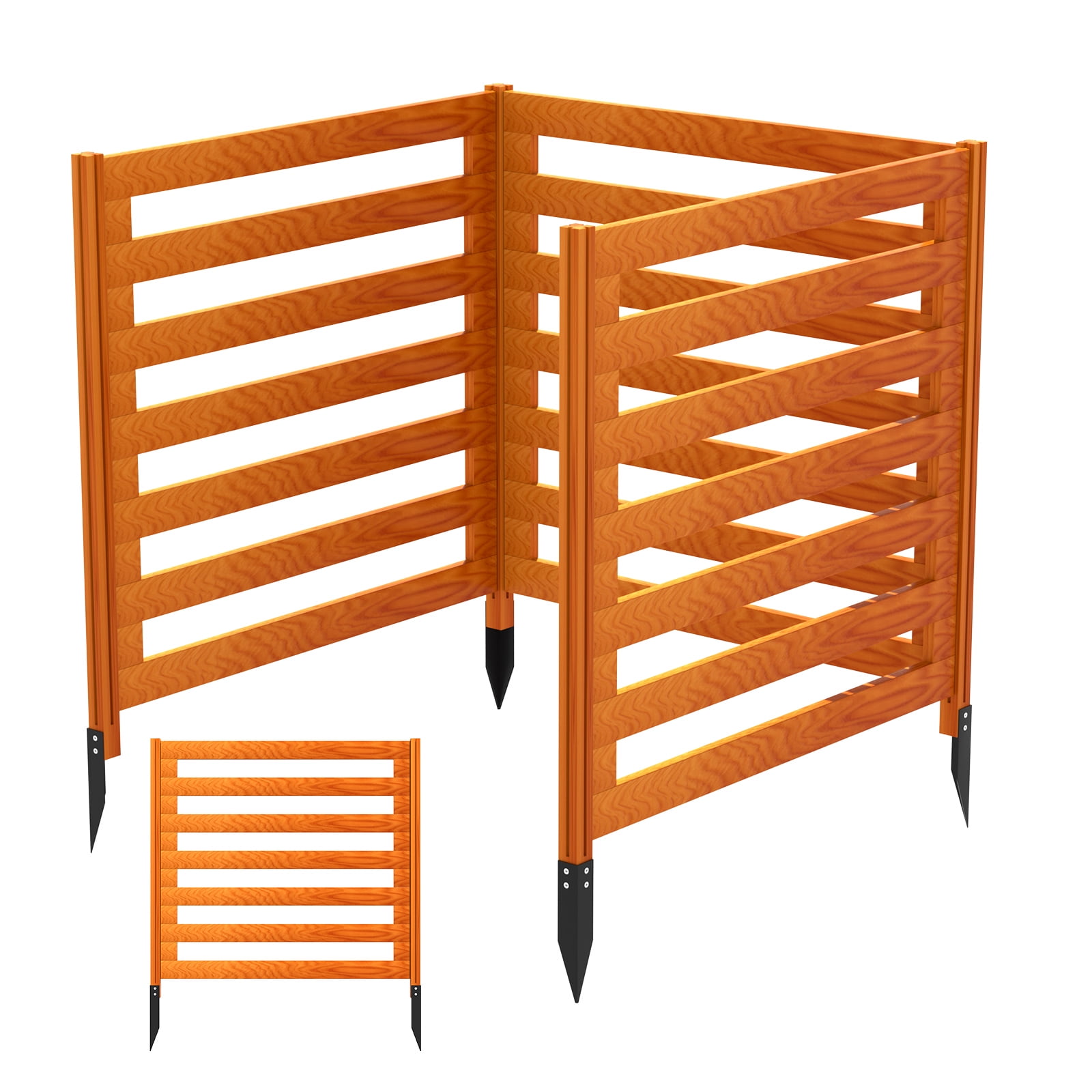 Weatherproof Garden Fence, Light Brown Durable Wood, 36" Tall 3-Piece ...