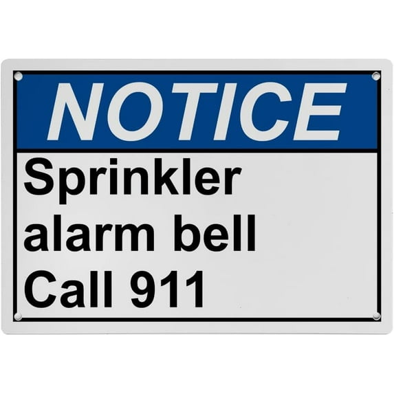 Weatherproof Horizontal ANSI Fire Alarm Sign (Sprinkler alarm bell Call ...