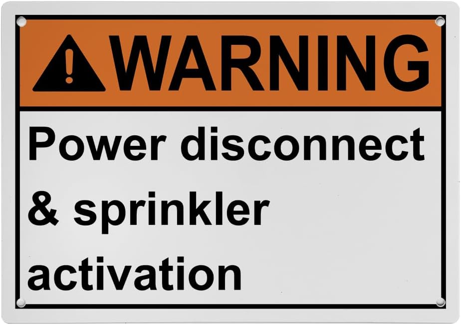 Weatherproof Horizontal ANSI Fire Sprinklers Sign (Power disconnect ...