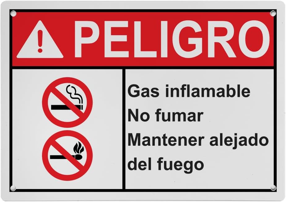 Weatherproof Horizontal ANSI Flammable Sign (Gas inflamable No fumar ...