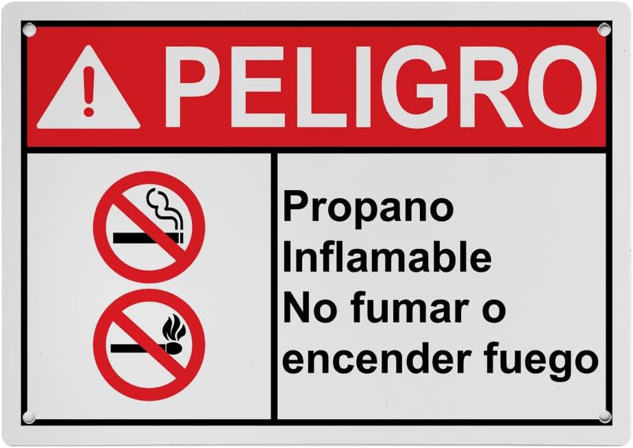 Weatherproof Horizontal ANSI Flammable Sign (Propano Inflamable No ...