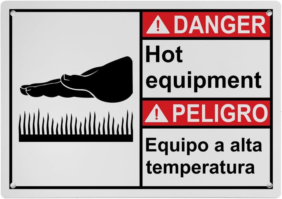 Weatherproof Horizontal ANSI Hot Burn Sign (Hot equipment - Equipo a ...
