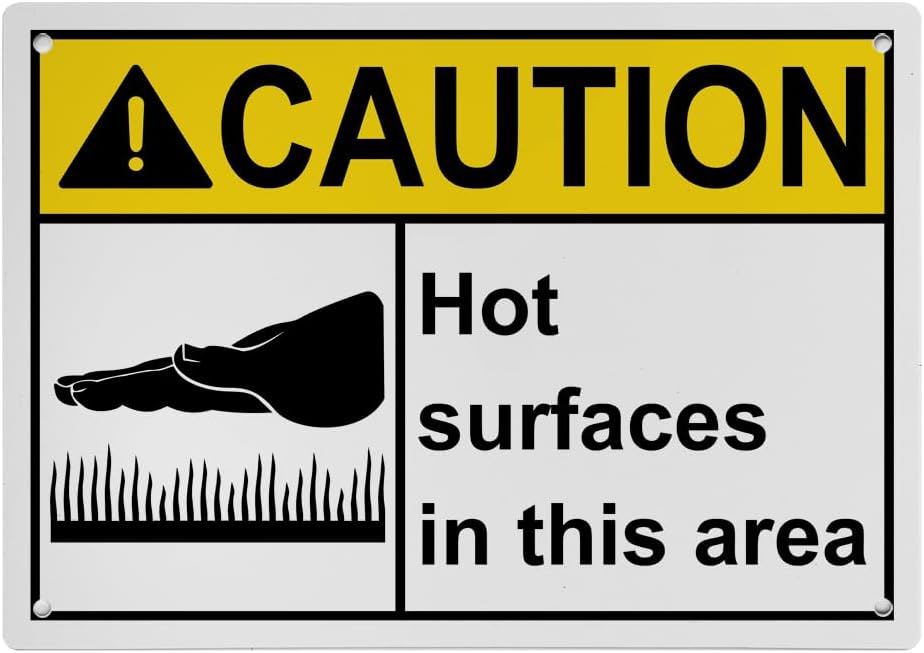Weatherproof Horizontal ANSI Hot Burn Sign (Hot surfaces in this area ...