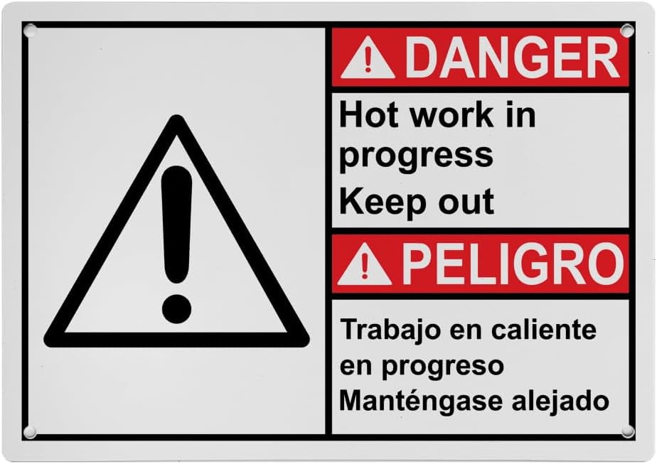 Weatherproof Horizontal ANSI Hot Burn Sign (Hot work in progress Keep ...